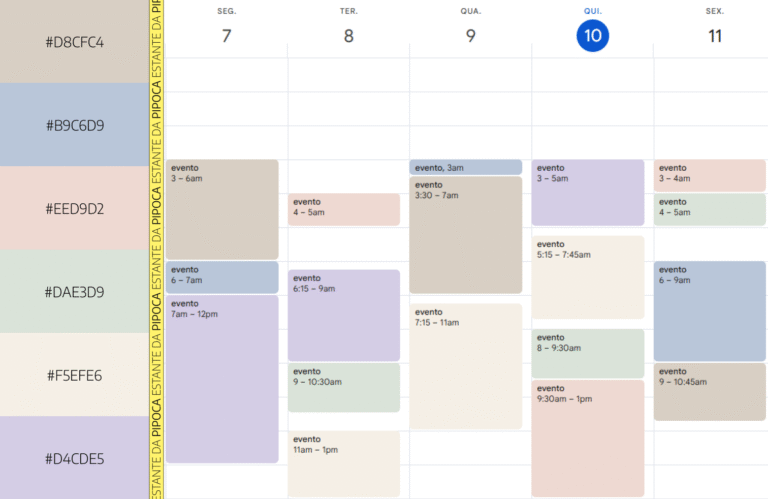 Inspirações de paletas de cores para o Google Agenda - Estante da Pipoca